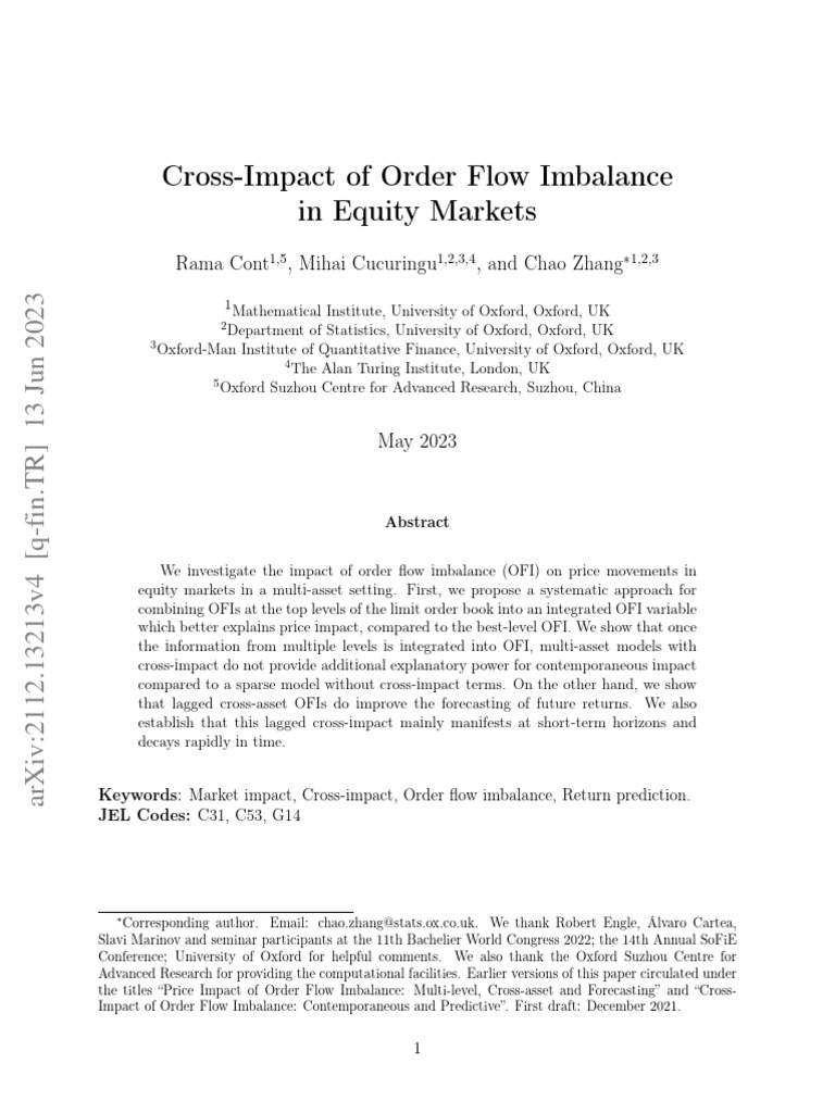 Cross-Impact of Order Flow Imbalance in Equity Markets: Rama Cont, Mihai Cucuringu, and Chao ...