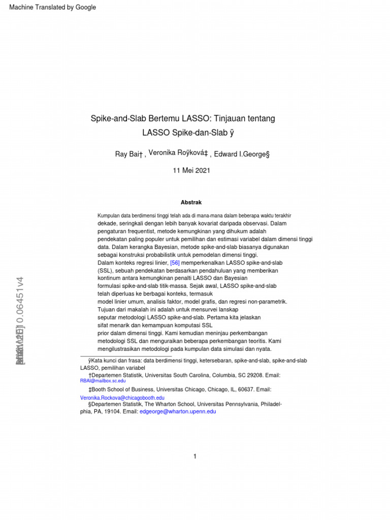 Spike-And-Slab Meets LASSO A Review of The Spike-And-Slab LASSO | PDF