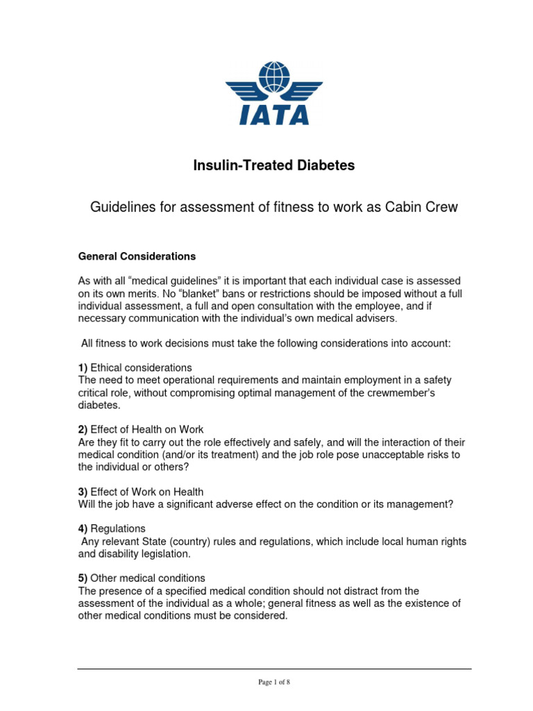 IATA Guidelines for Cabin Crew with Diabetes | PDF | Diabetes ...