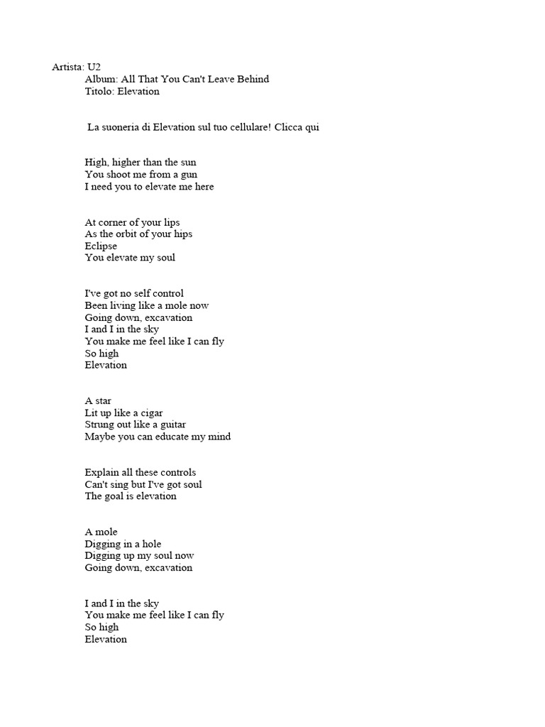 U2's "Elevation" Lyrics Analysis | PDF