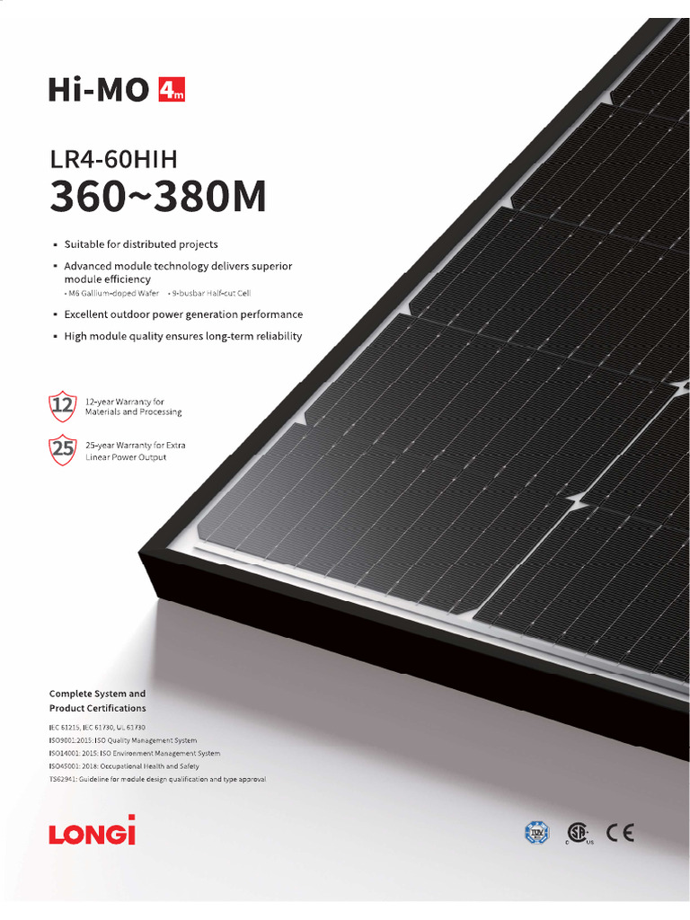 Ficha Técnica LONGi Solar LR4-60HIH 360-380M DG Version V15 LowRes EN | PDF