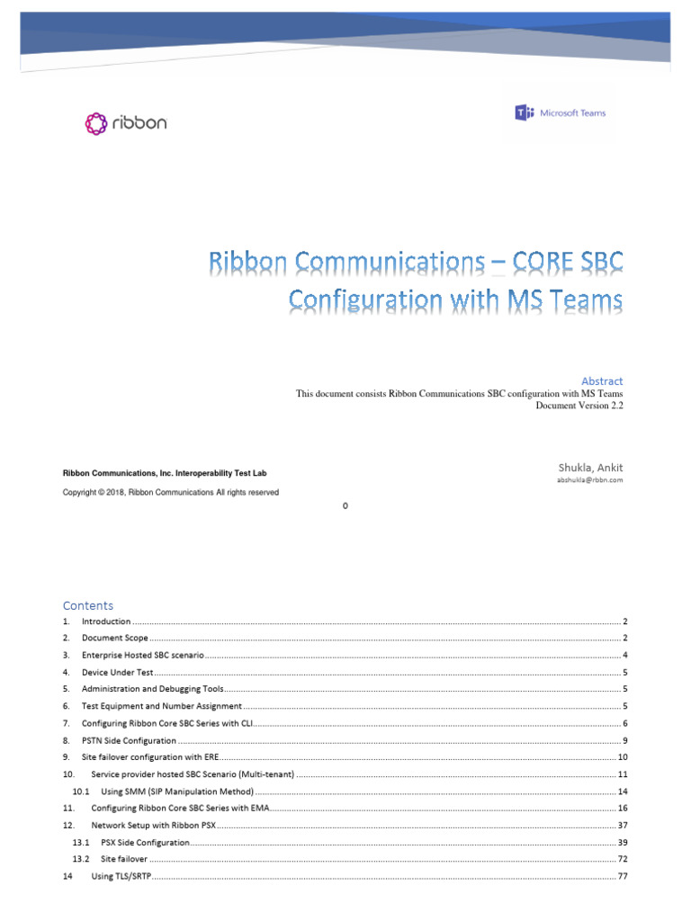 Ribbon-MSTeams - Config - Guide v2.2-BCedits | PDF | Session Initiation ...