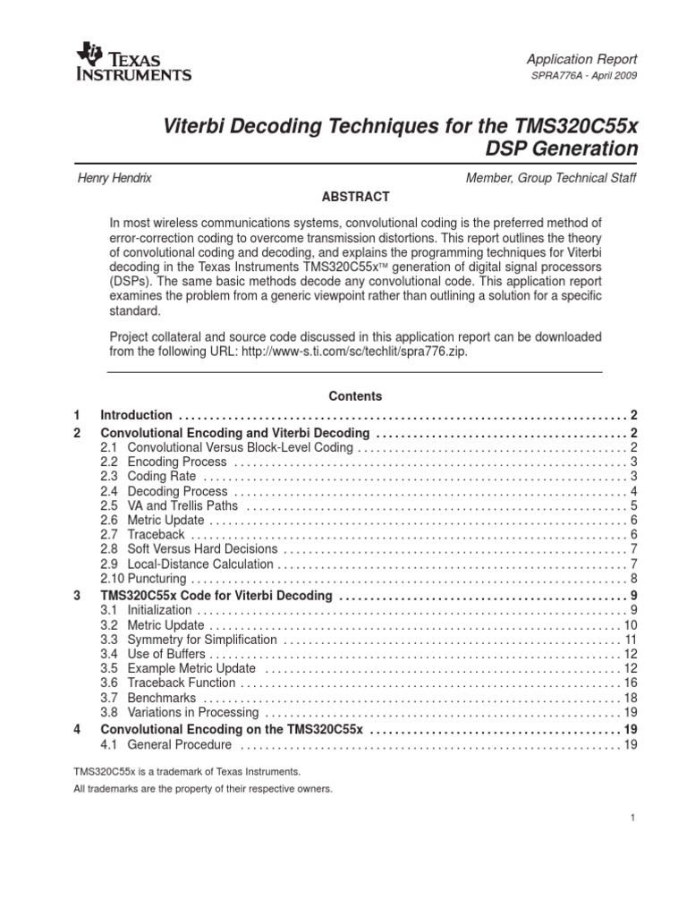 Viterbi Decoding Techniques For The TMS320C55x DSP Generation | PDF | Forward Error Correction ...