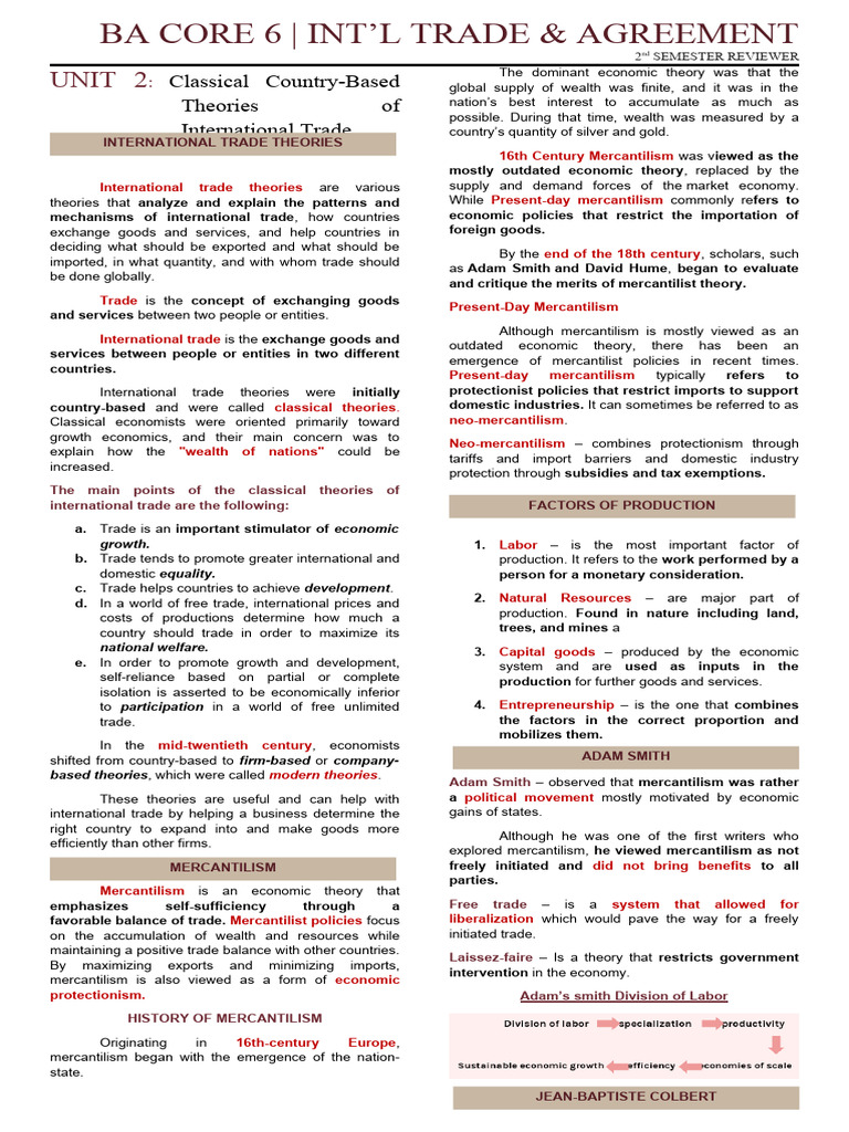 Ba Core 6 - Unit 2 - Reviewer | PDF | Mercantilism | Economics