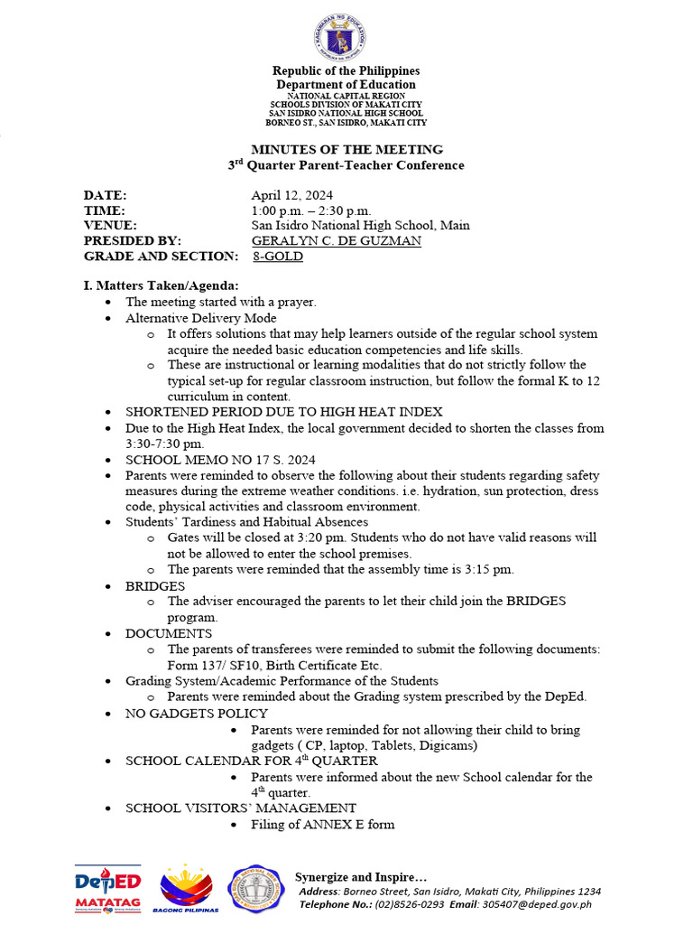 3Q PTC_MINUTES_8GOLD | PDF | Behavior Modification | Learning