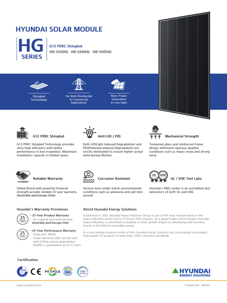 HYUNDAI HG 440W PERC Shingled Marco Negro HiE-S440HG | PDF | Solar Panel | Electricity