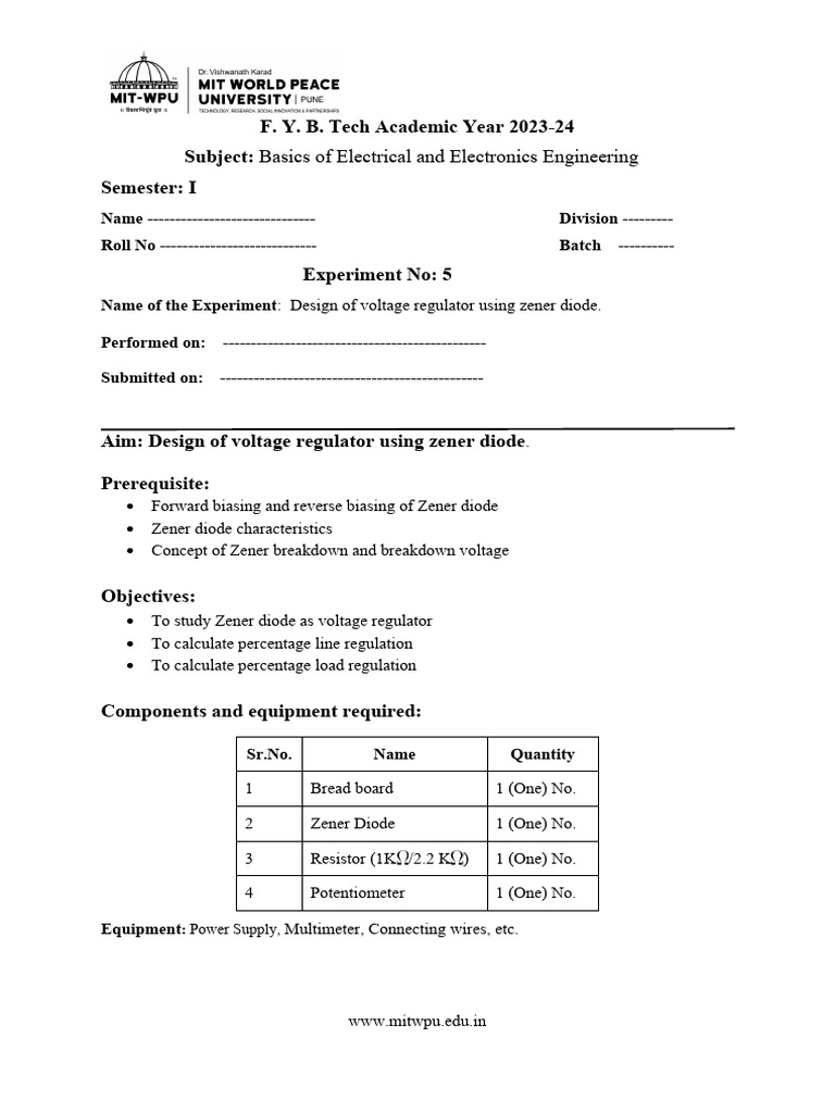 Expt. No. 5 | PDF | P–N Junction | Diode