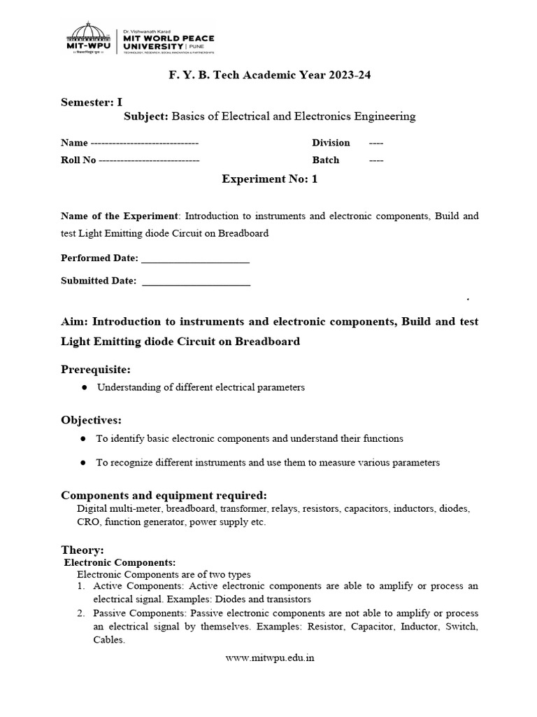 BEEE Expt. No. 1 Instruments and Components | PDF | Capacitor | Inductor