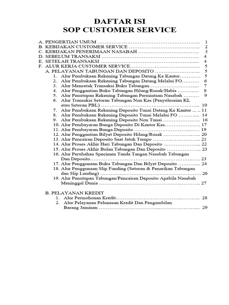 Daftar Isi Sop Operasional | PDF
