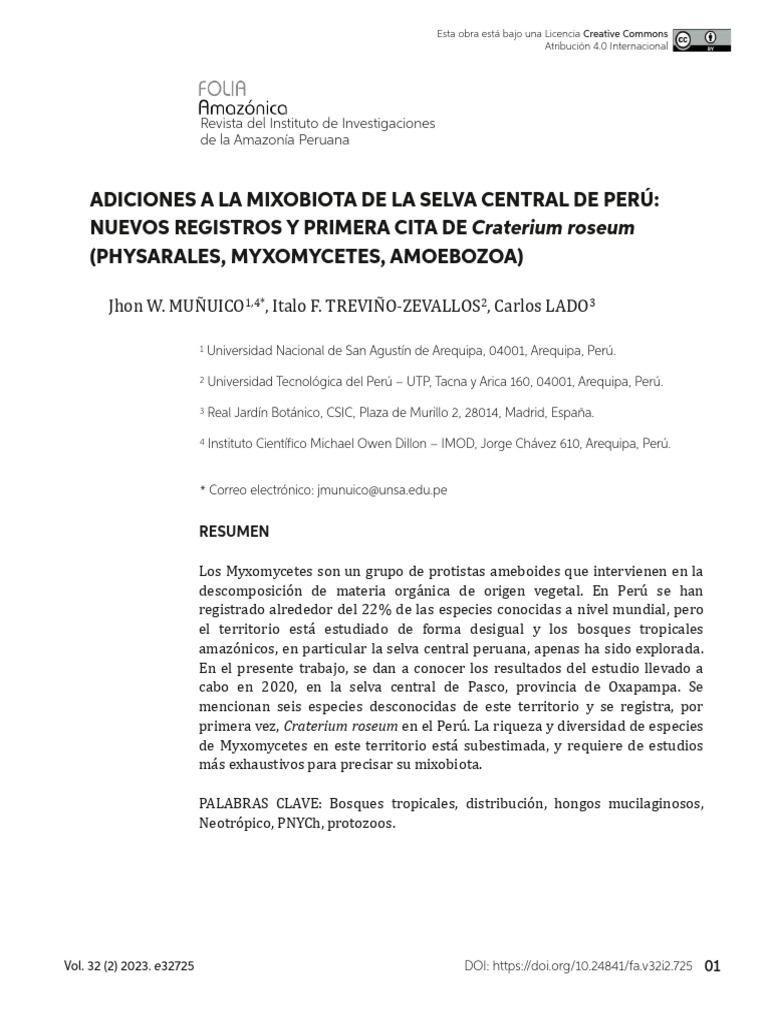 ADICIONES A LA MIXOBIOTA DE LA SELVA CENTRAL DE PERÚ: NUEVOS REGISTROS ...