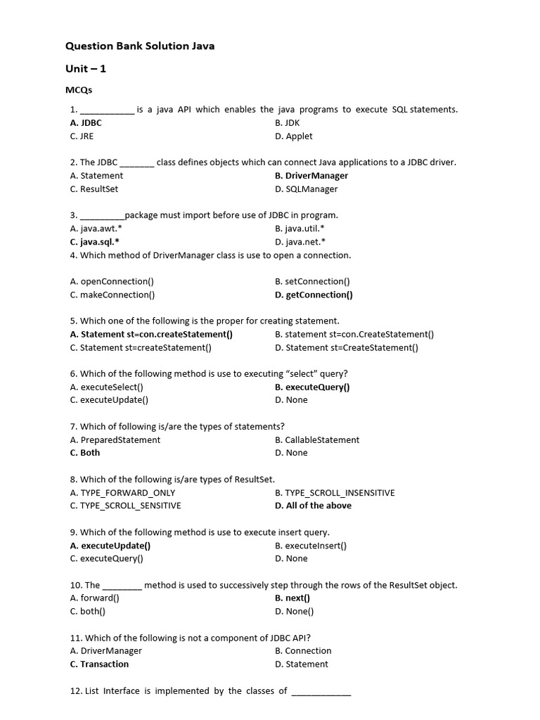 (US05CBCA25) Java Question Bank Solution | PDF | Databases | Computing (US05CBCA25) Java Question Bank Solution | PDF | Databases | Computing