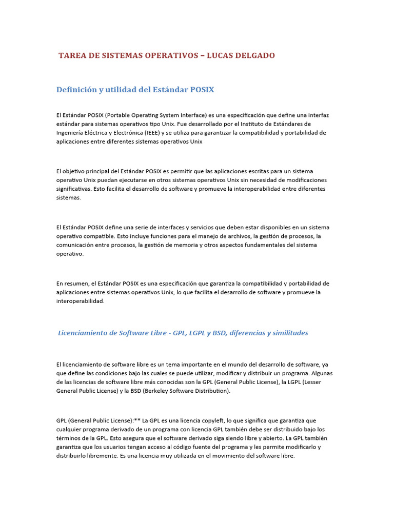 Tarea de Sistemas Operativosss | PDF | Distribución de software de Berkeley | Software libre