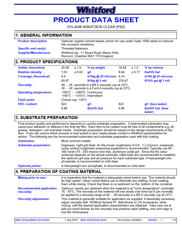 Xylan 4090-F2676 Clear (P92) (Be) | PDF | Viscosity | Coating
