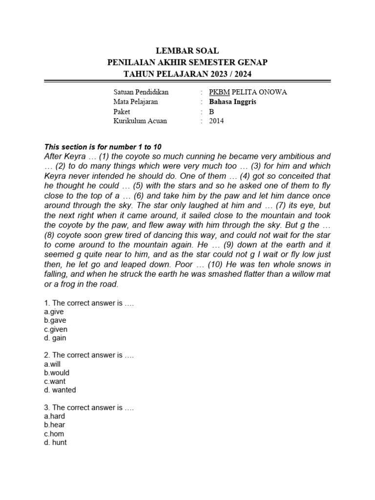 LEMBAR SOA2 Bahasa Inggris Ikbal | PDF | Drink
