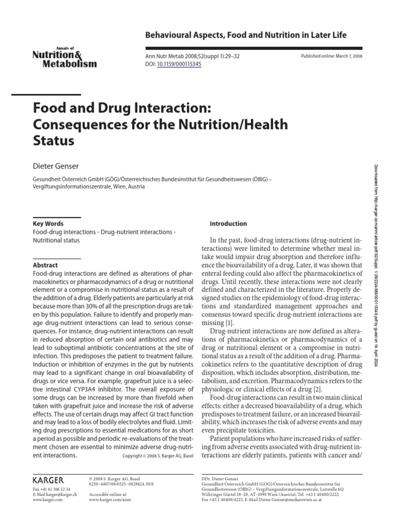 Food and Drug Interaction - Consequences For The Nutrition Health ...