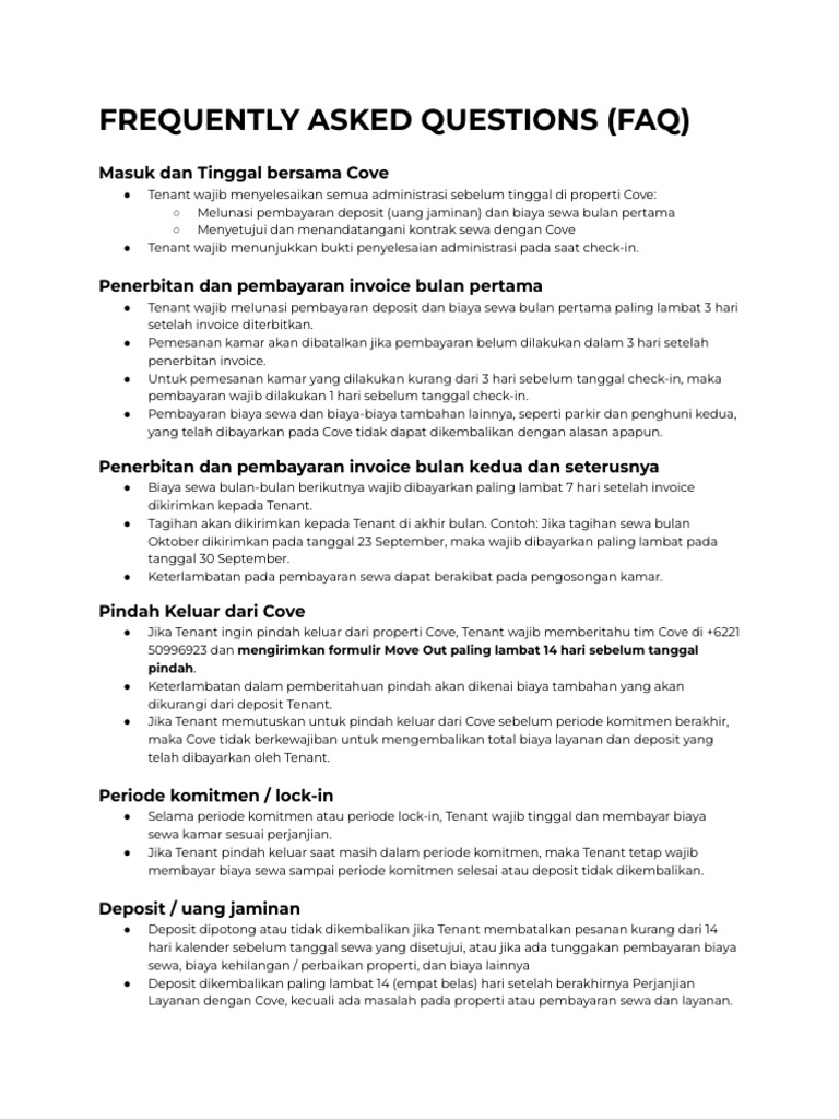 COVE FAQ MA_2 | PDF | Renting | Fee
