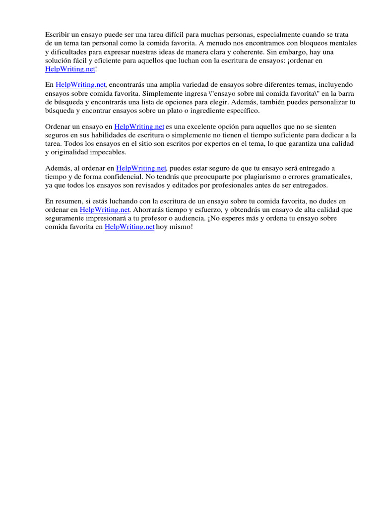 Ensayo Sobre Mi Comida Favorita | PDF | Ensayos | Literatura de no ficción