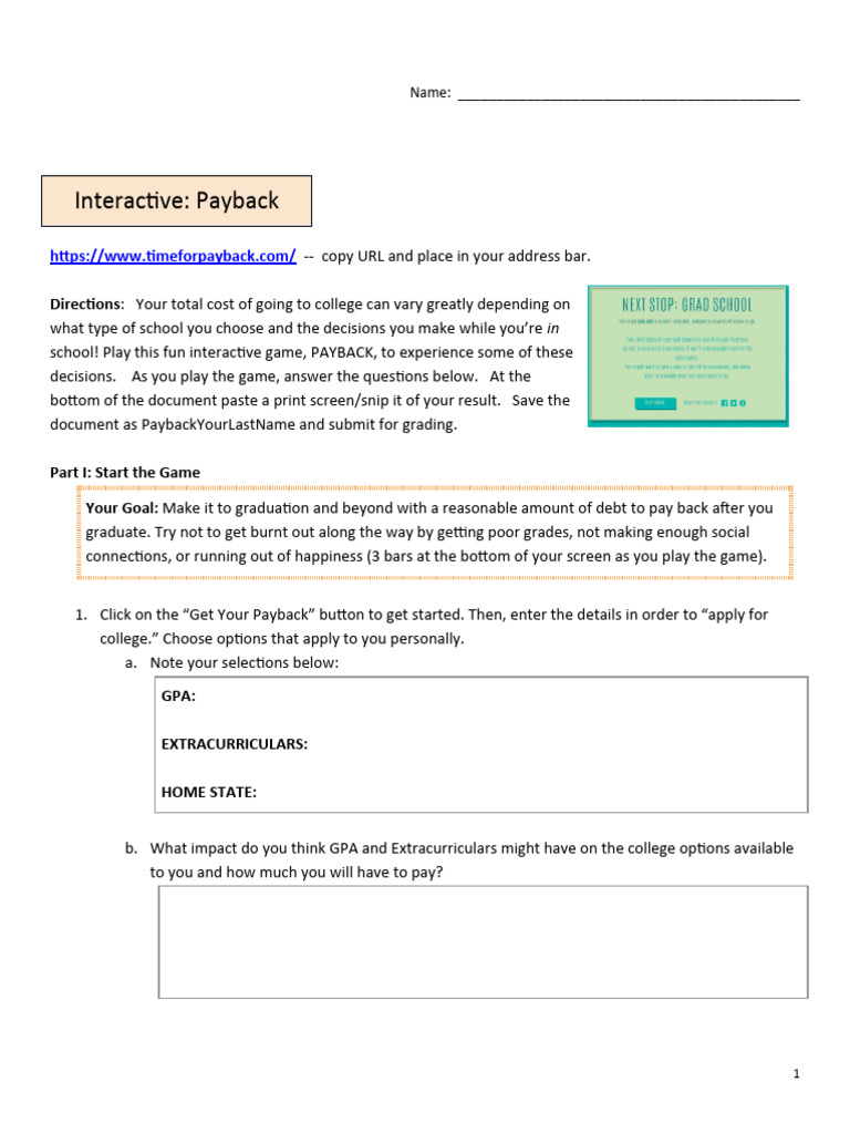 College Debt Strategy Game | PDF | Career & Growth | Games & Activities