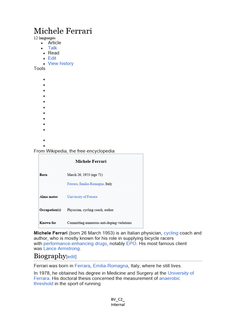 Michele Ferrari | PDF | Cycle Racing