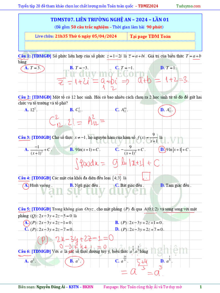 BVT - LIVE - TDMST07 - Liên Trường Nghệ An 2024 - LẦN 01 2 | PDF