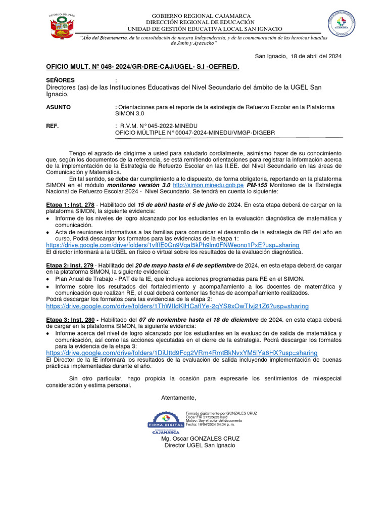 Oficio Mult. 048 Refuerzo Escolar (1) (F) | PDF