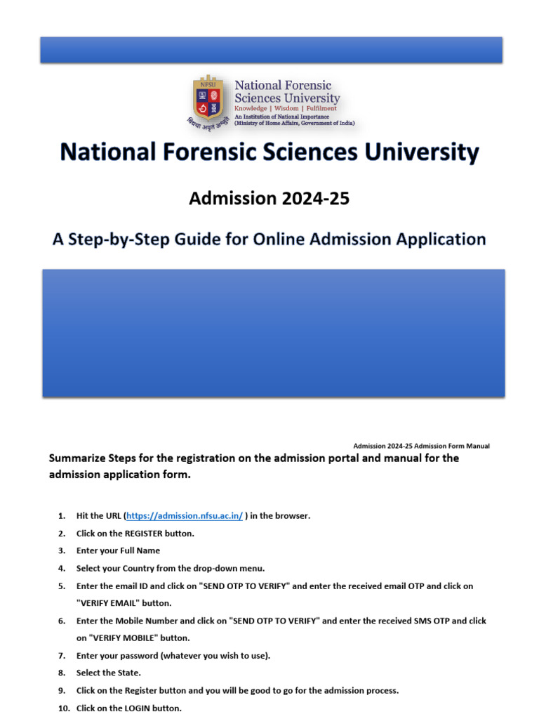 Step-ByStep Guide For Online Admission - NFSU 2023-24 | PDF | Login ...