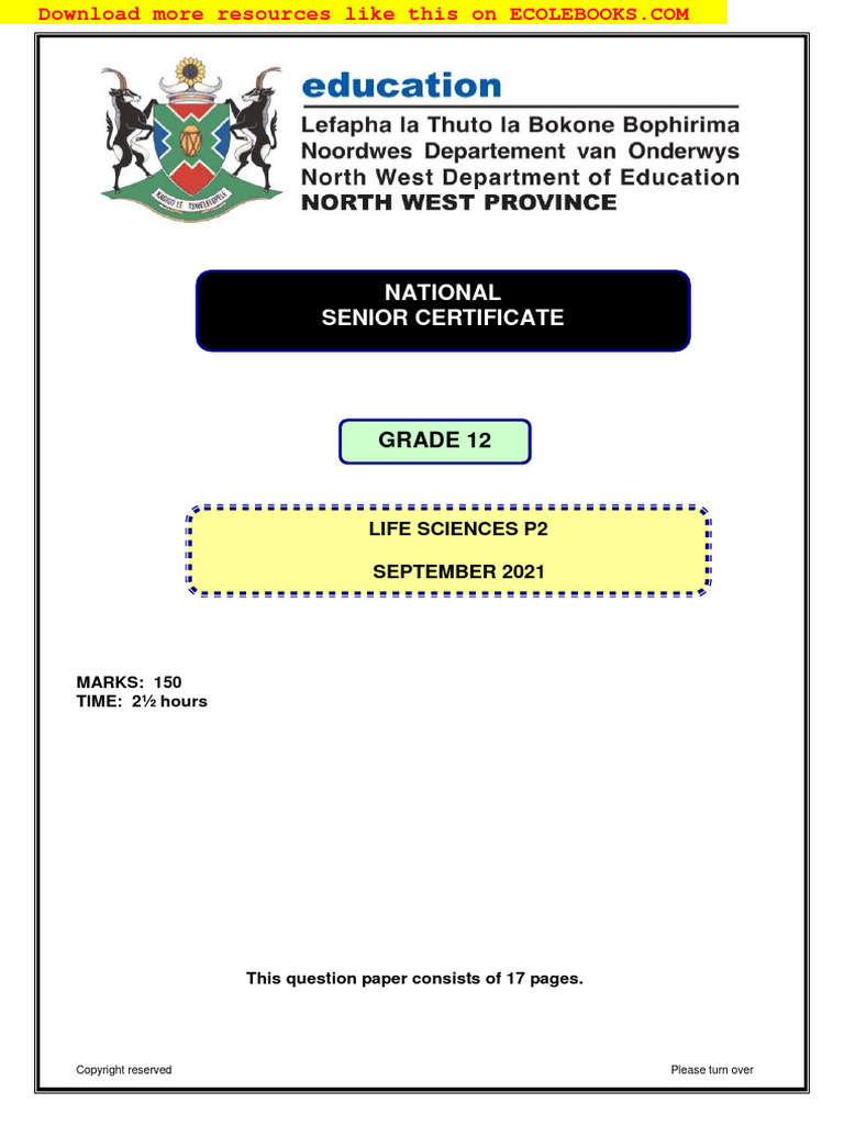 FNW NSC GR 12 Life Sciences P2 English Sept 2021 Past Paper | PDF ...
