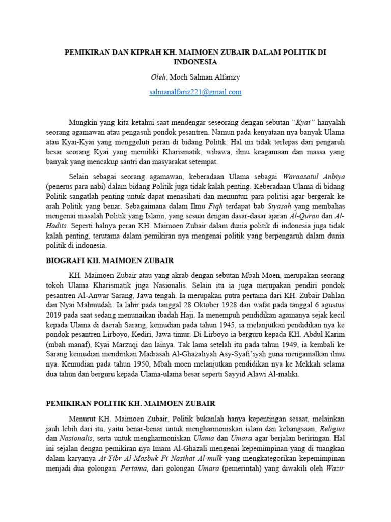 Pemikiran Dan Kiprah KH - Maimoen Zubair | PDF