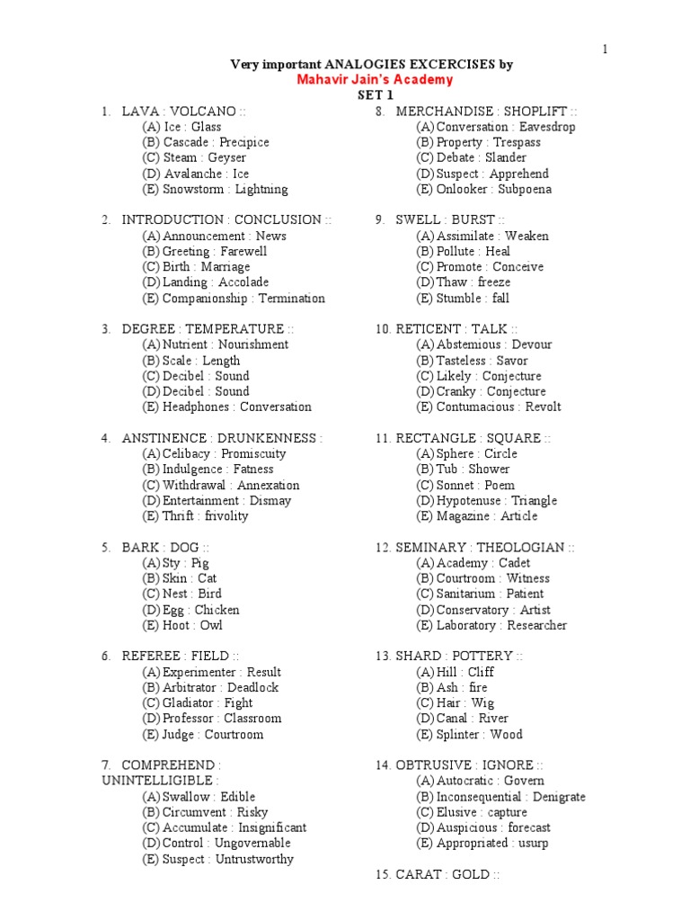 200 Important Analogies | PDF | Nature
