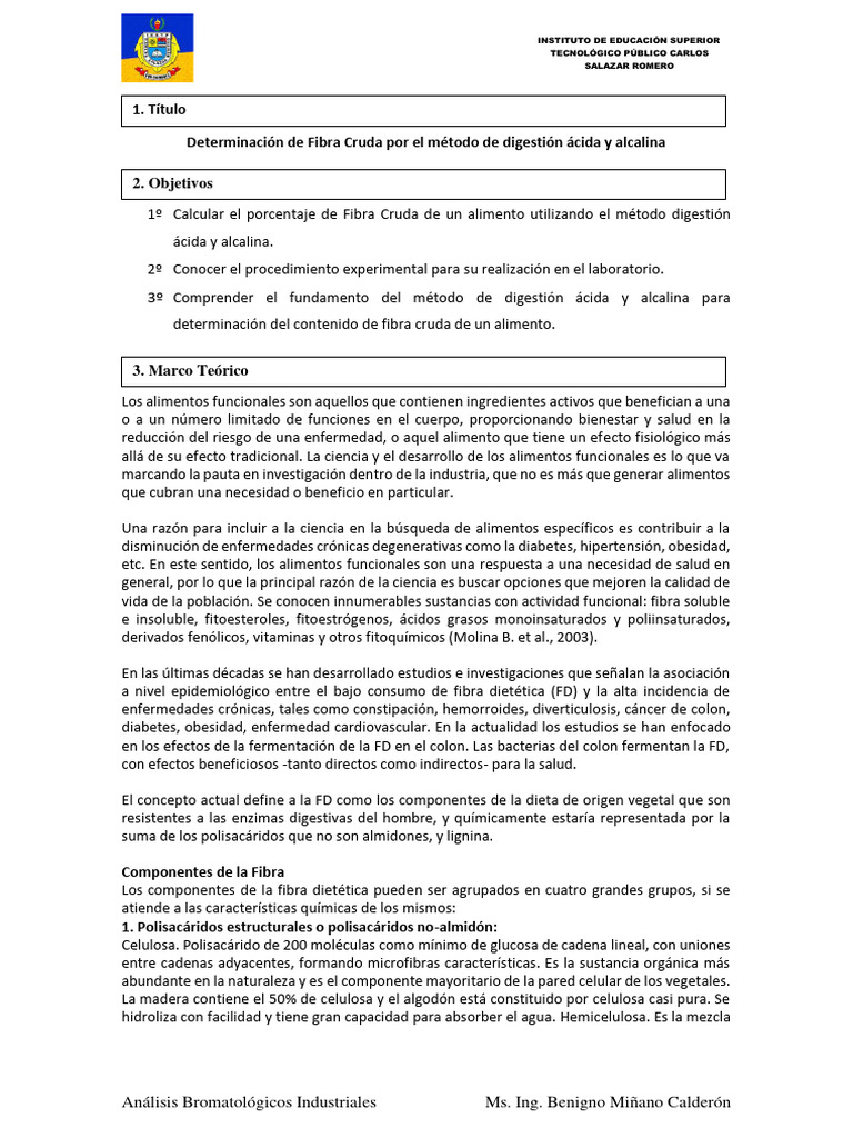 Determinación de Fibra Cruda en Alimentos | PDF | Fibra dietética ...