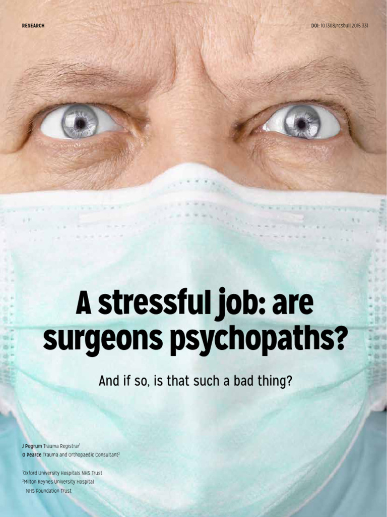 Are Surgeons Psychopaths - If So Is That Such A Bad Thing | PDF ...