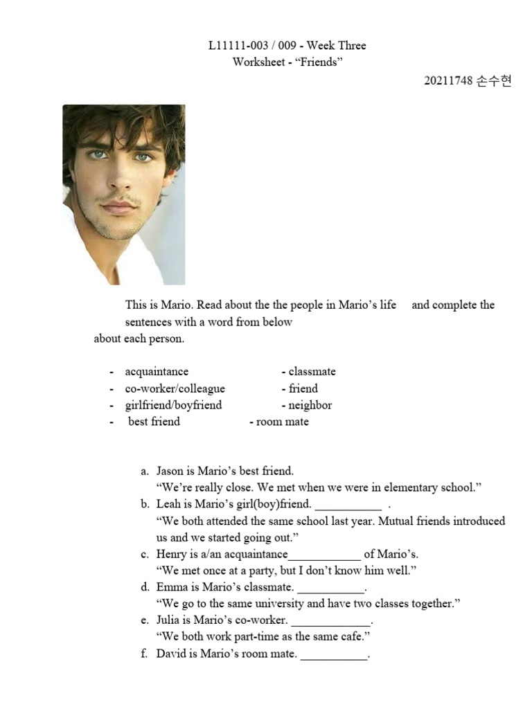 Friends Worksheet WK 3 | PDF