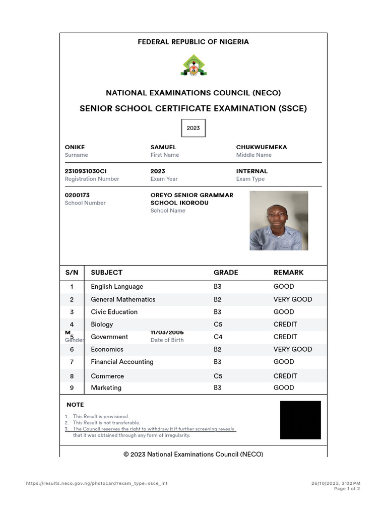 NECO Results Portal | PDF | Educational Assessment And Evaluation ...