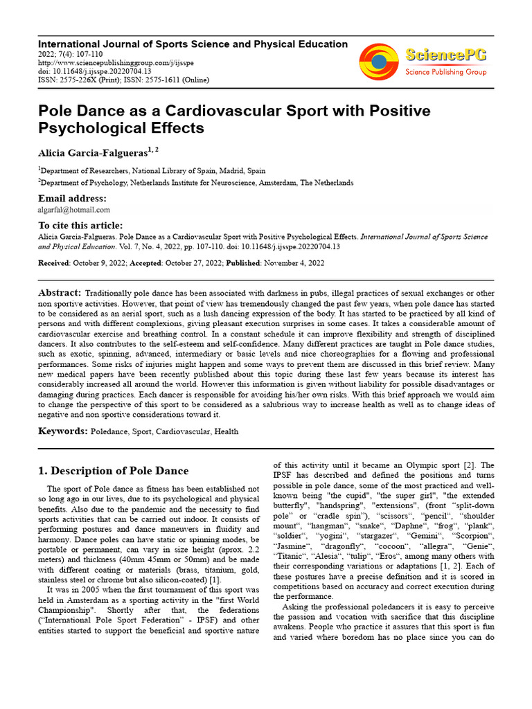 Pole Dance As A Cardiovascular Sport With Positive Psychological Effects | Download Free PDF ...