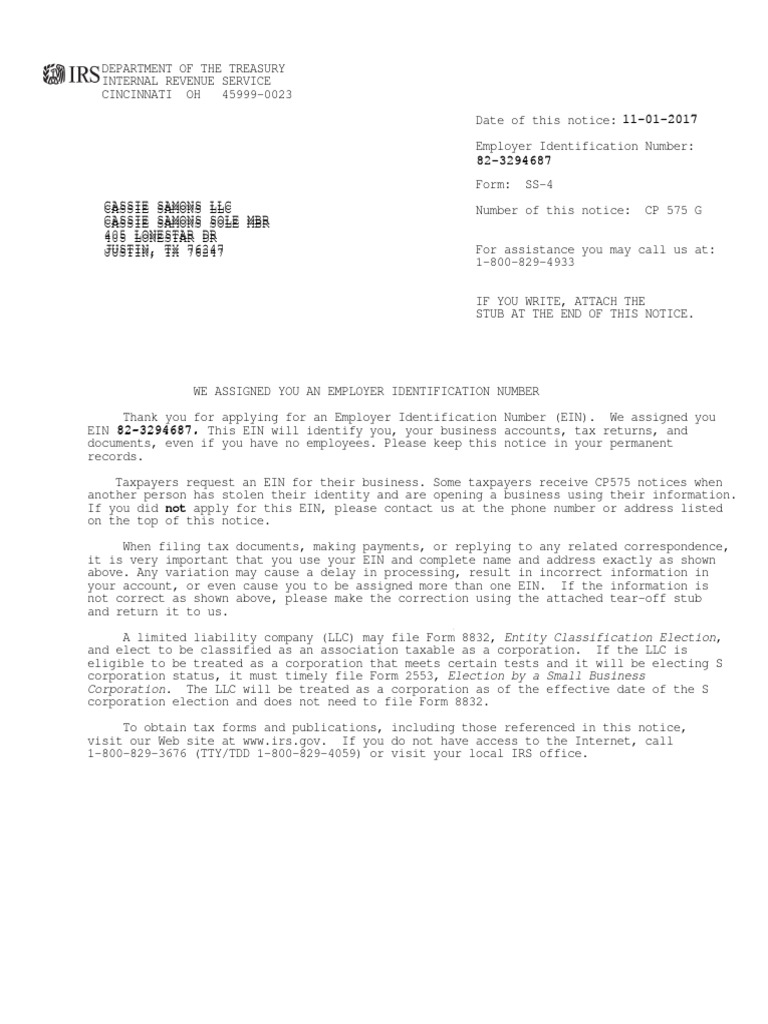 Cassie Samons LLC | PDF | Irs Tax Forms | Limited Liability Company