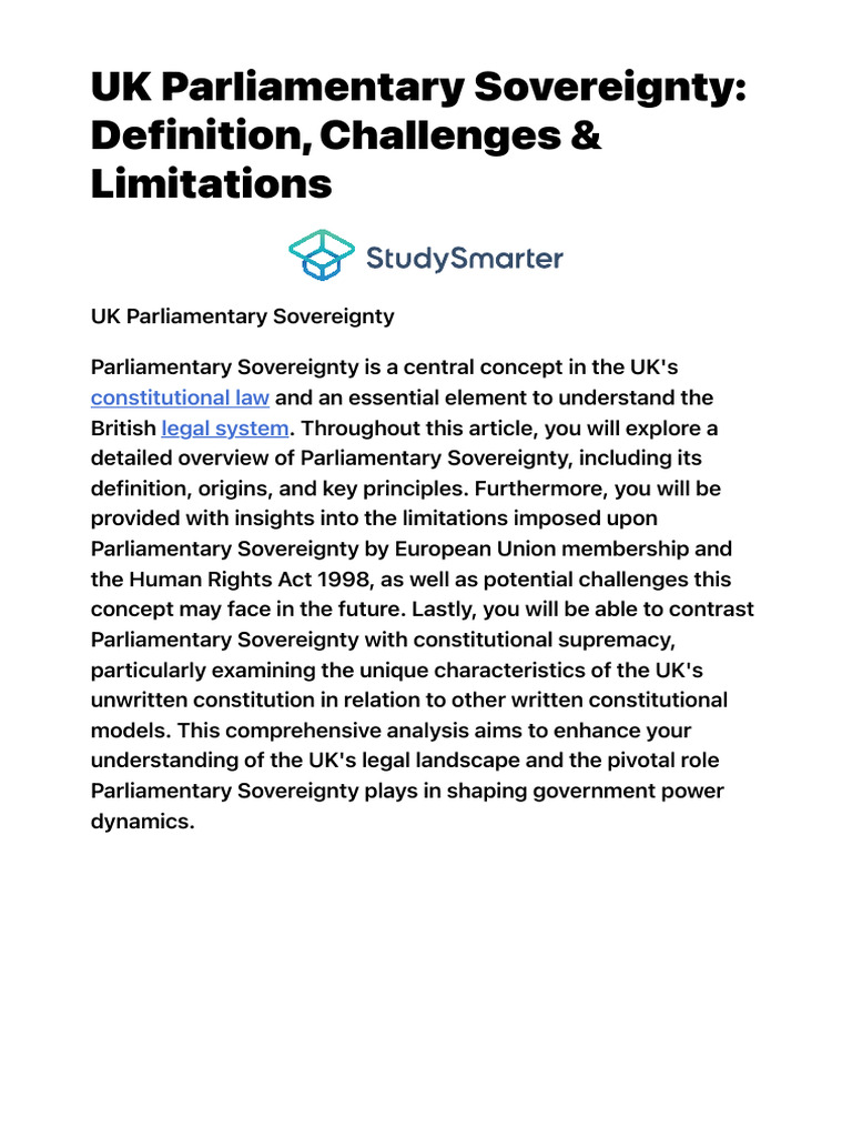 UK Parliamentary Sovereignty: Definition, Challenges & Limitations ...