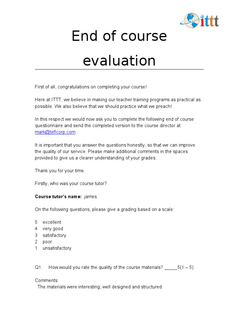 Online Course Evaluation | PDF