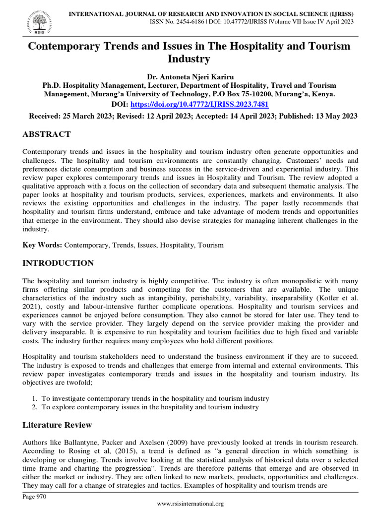 Kariru - Contemporary Trends and Issues in The Hospitality | PDF | Tourism | Sustainability