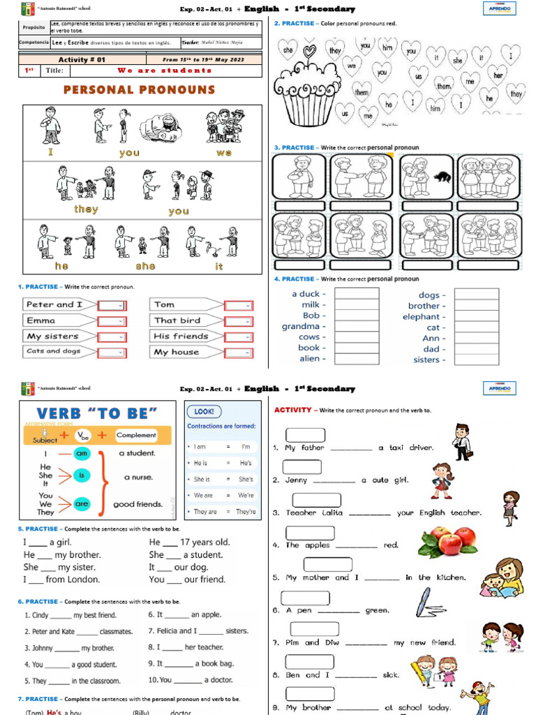English Pronouns and Verb "To Be" Activities | PDF