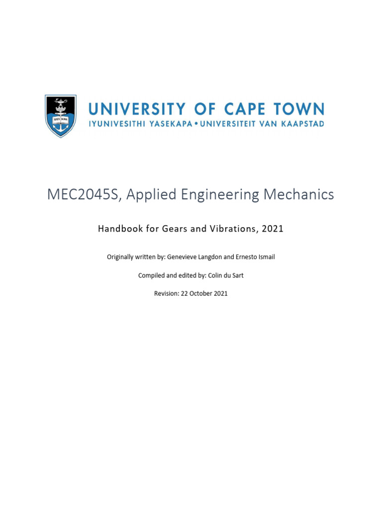 MEC2045S Gears and Vibrations Guide | PDF | Gear | Motion (Physics)