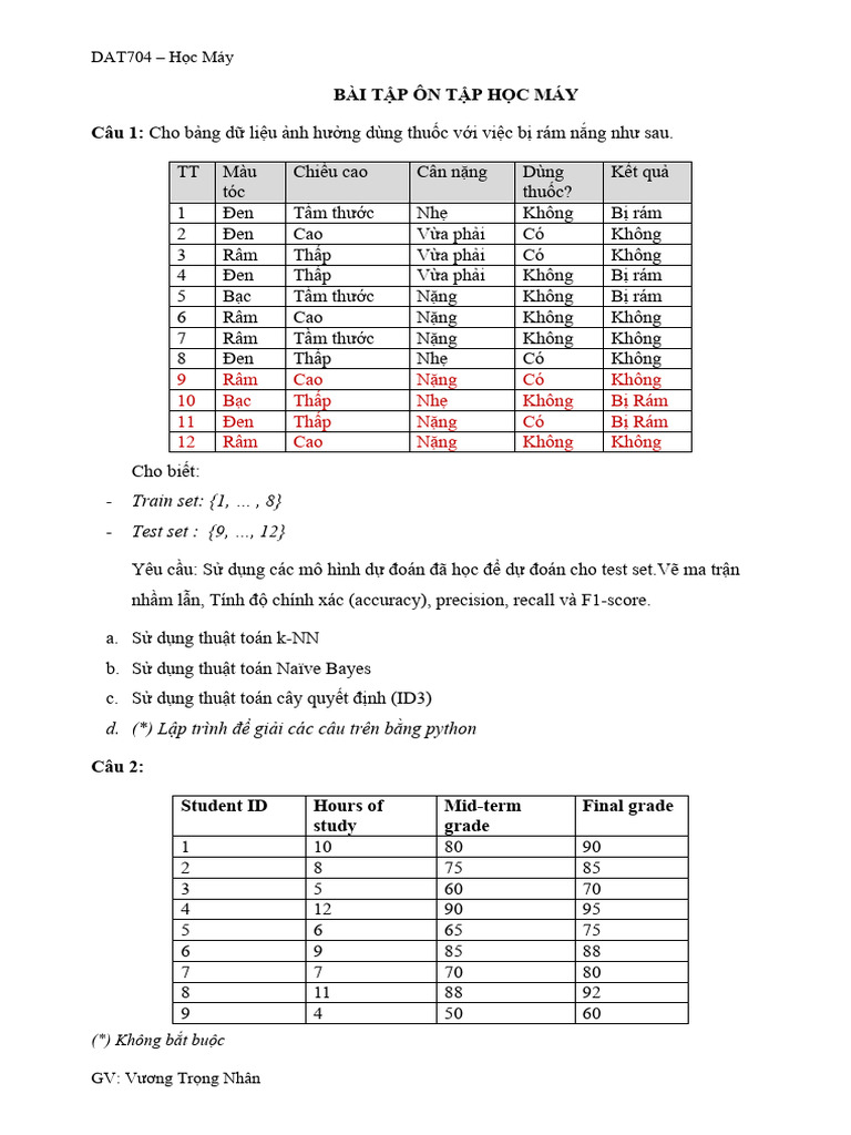 BaiTap-Ontap Hoc May | PDF