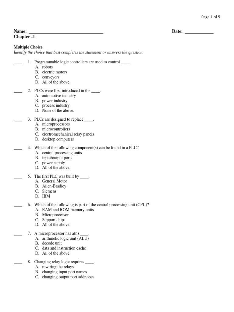 Ch-1 - Questions | PDF | Programmable Logic Controller | Random Access Memory