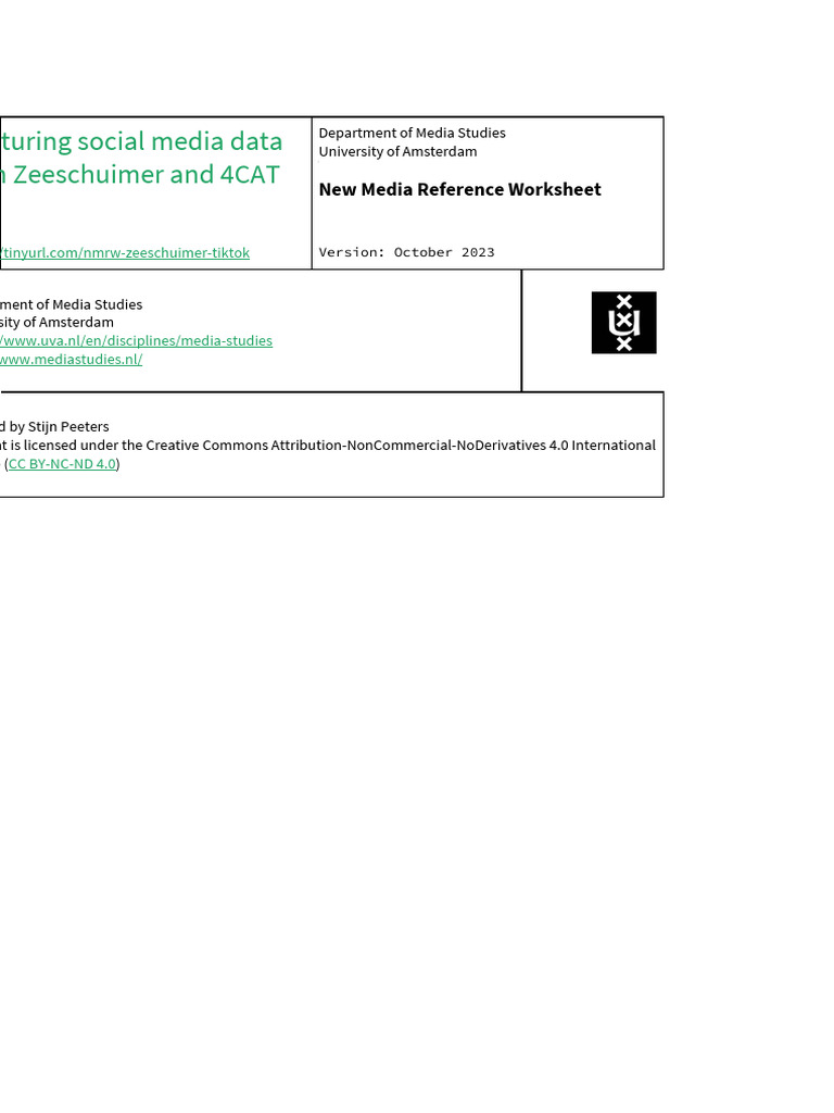 Worksheet - Capturing social media data with Zeeschuimer and 4CAT | PDF ...