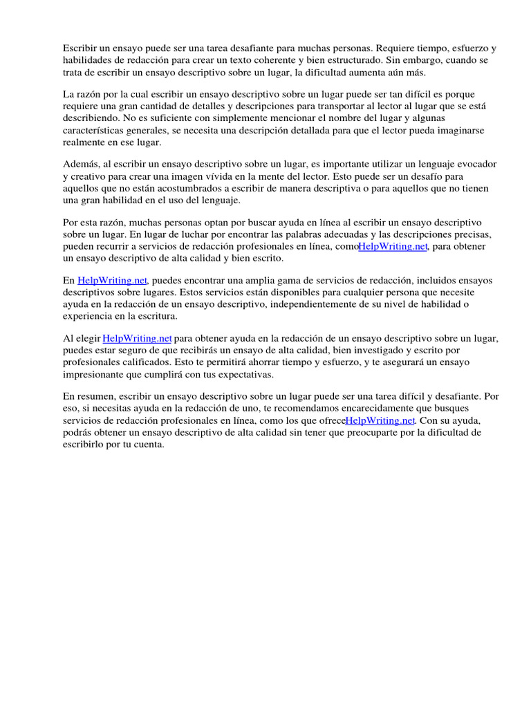 Ejemplo de Ensayo Descriptivo Sobre Un Lugar | PDF | Ensayos ... Ejemplo de Ensayo Descriptivo Sobre Un Lugar | PDF | Ensayos ...