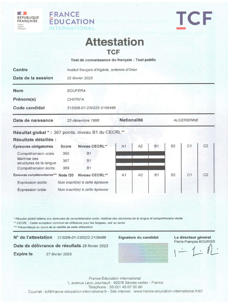 attestation de tcf | PDF