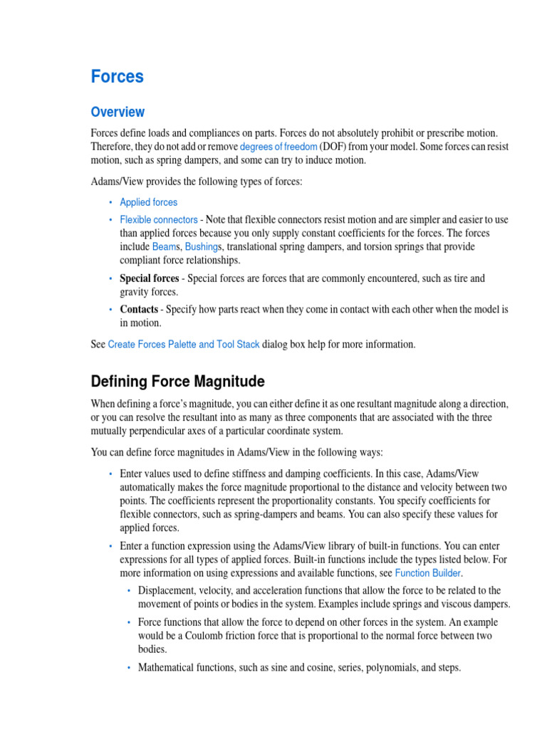 Adams Help of Forces | PDF | Force | Parameter (Computer Programming)