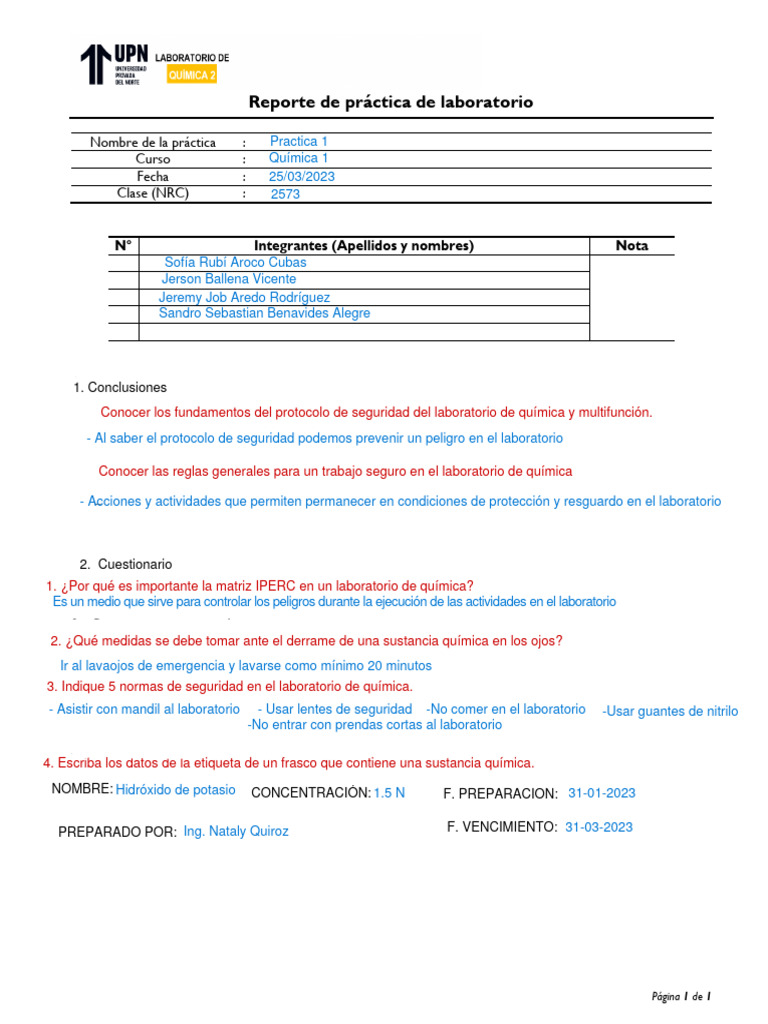 Reporte de practica de laboratorio GRUPO1 | PDF