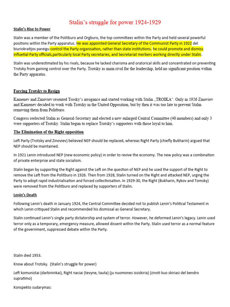 Stalin's Power Struggle 1924-1929 | PDF | Leon Trotsky | Joseph Stalin