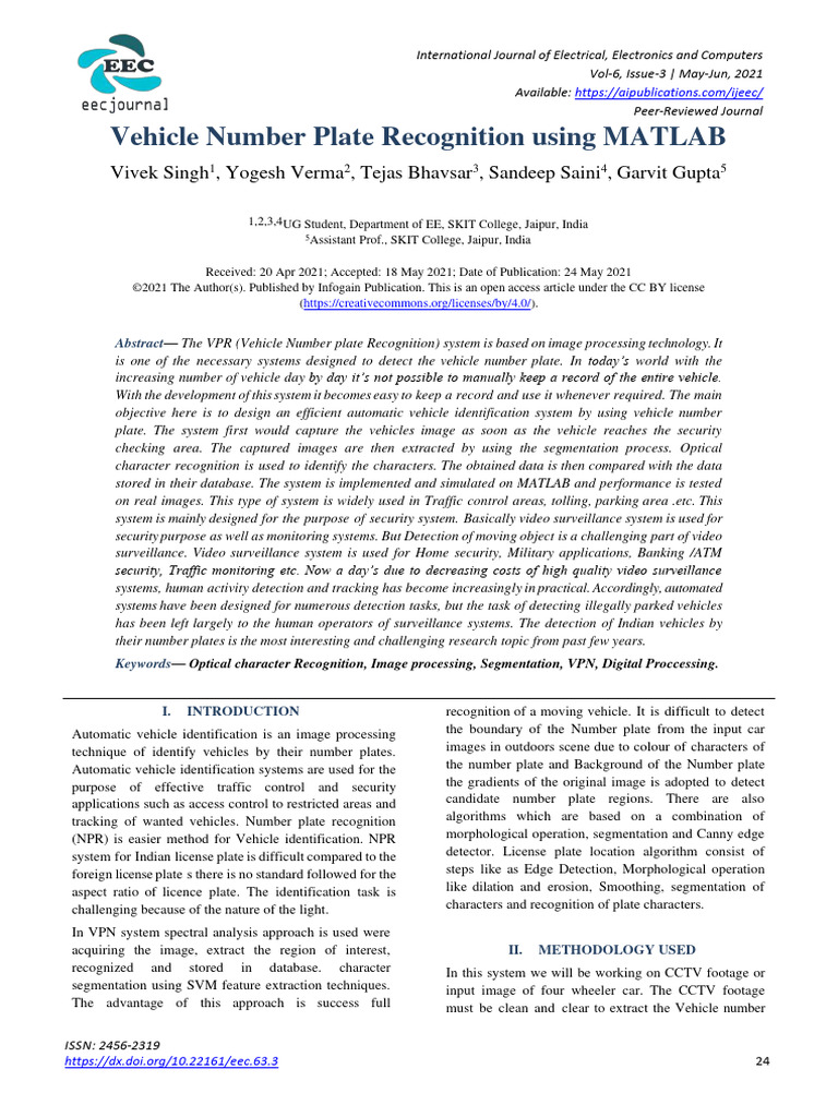 Vehicle Number Plate Recognition Using M | PDF | Surveillance | Image ...