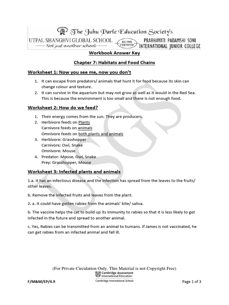 Chapter 7 Workbook Answer Key | PDF | Predation | Rabies